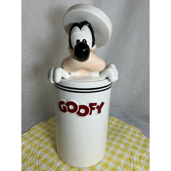 Disney | Kitchen | Htf Goofy Peekaboo Ceramic Cookie Jar Canister Lid ...